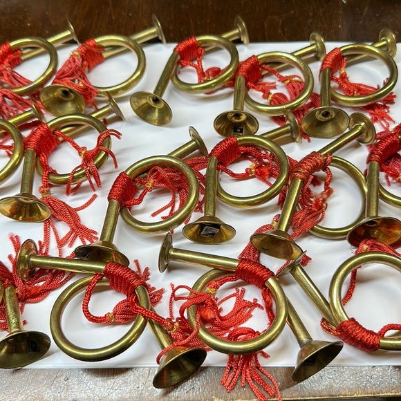 Vintage | Holiday | 8 Vintage Brass French Horn Ornaments Red String ...